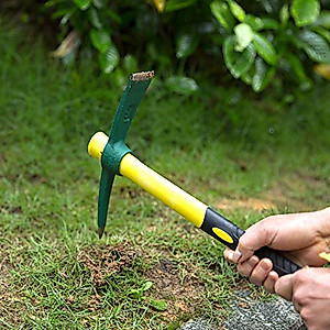 KINJOEK Pick Mattock Hoe, Forged Weeding Garden Pick Axe with 15 Inch Fiberglass Handle for Loosening Soil, Gardening, Camping or Prospecting