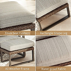 PatioFestival Patio Ottoman Outdoor Cushioned Wicker Foot Stool with All Weather Galvanized Steel (Grey, 23.6" W x 23.6" D x 13.7" H)