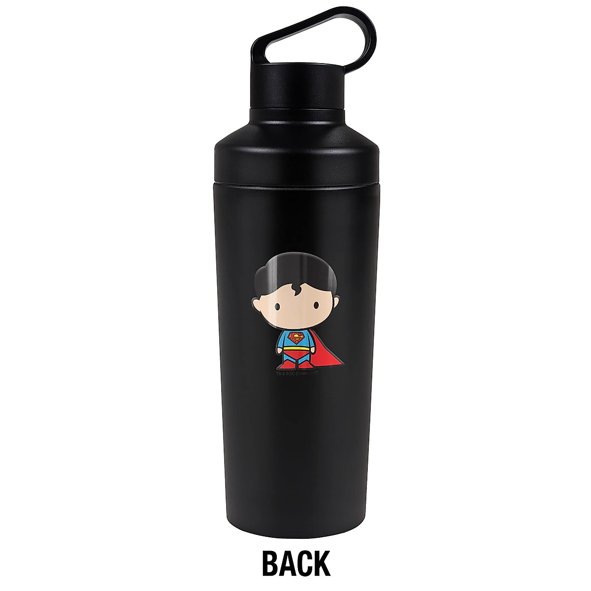 Superman OFFICIAL Superman Cute Chibi Character Pattern 18 oz Insulated Water Bottle, Leak Resistant, Vacuum Insulated Stainless Steel with 2-in-1 Loop Cap