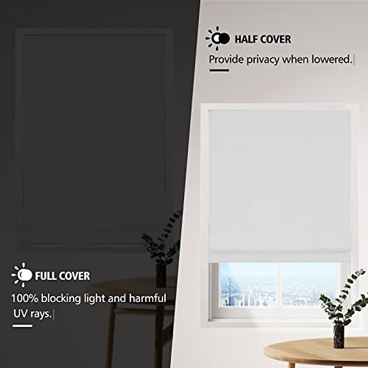 SUNFREE Cordless Roman Shades for Windows, Blackout Room Darkening Roman Blinds, Thermal Insulated Window Blinds Treatment, Washable Roman Blind for Living Room, Bedroom, Kitchen, 33" x 64", White