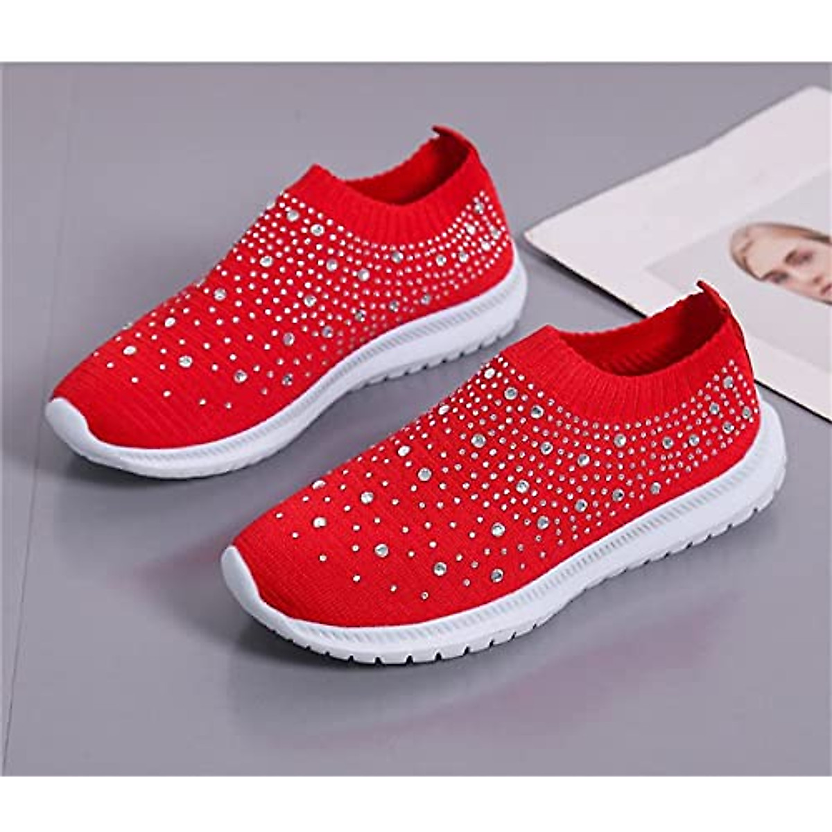 Women's Crystal Breathable Orthopedic Slip On Walking Shoes, Ultra-Light Breathable Arch Support Sneakers,Fashion Sneakers for Women,Orthopedic Shoes (Green, 10.5(43))