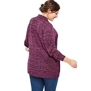 Woman Within Women's Plus Size Marled Zip-Front Cable Knit Cardigan - 1X, Navy Sky Blue Marled