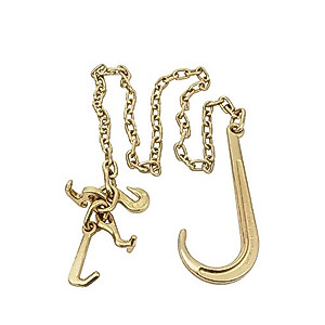 Mytee Products 2 Pack 5/16" x6' Leg G70 15" Long Shank J Hook Tow Chain w/RTJ Cluster Hook & Grab Hook - 4700 lbs WLL Heavy Duty Transport Truck Chain for Car Wrecker Recovery - Towing Equipment