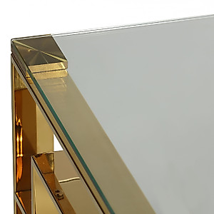 Cortesi Home Laila Coffee Table in Gold Stainless Steel and Clear Glass 48"