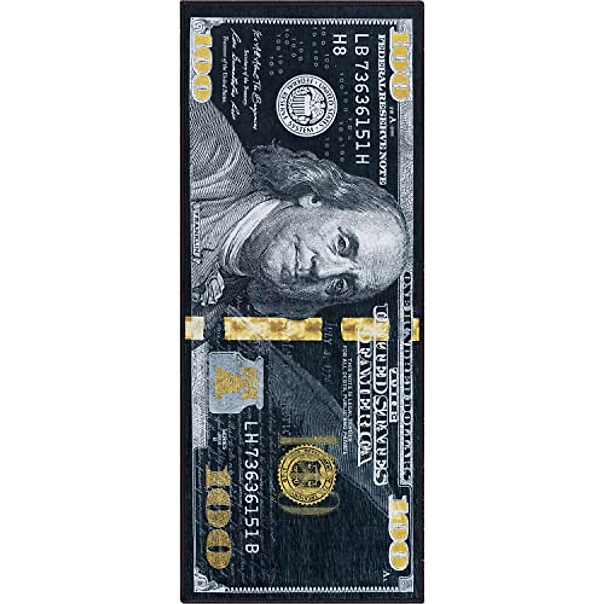 Well Woven Money Collection Dollar Front 2' x 5' Black Gold Runner Rug