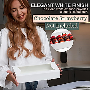 MT Products White Chocolate Covered Strawberry Boxes 12.5" x 5.5" x 2.25" - Bakery Boxes with Window - Pack of 15