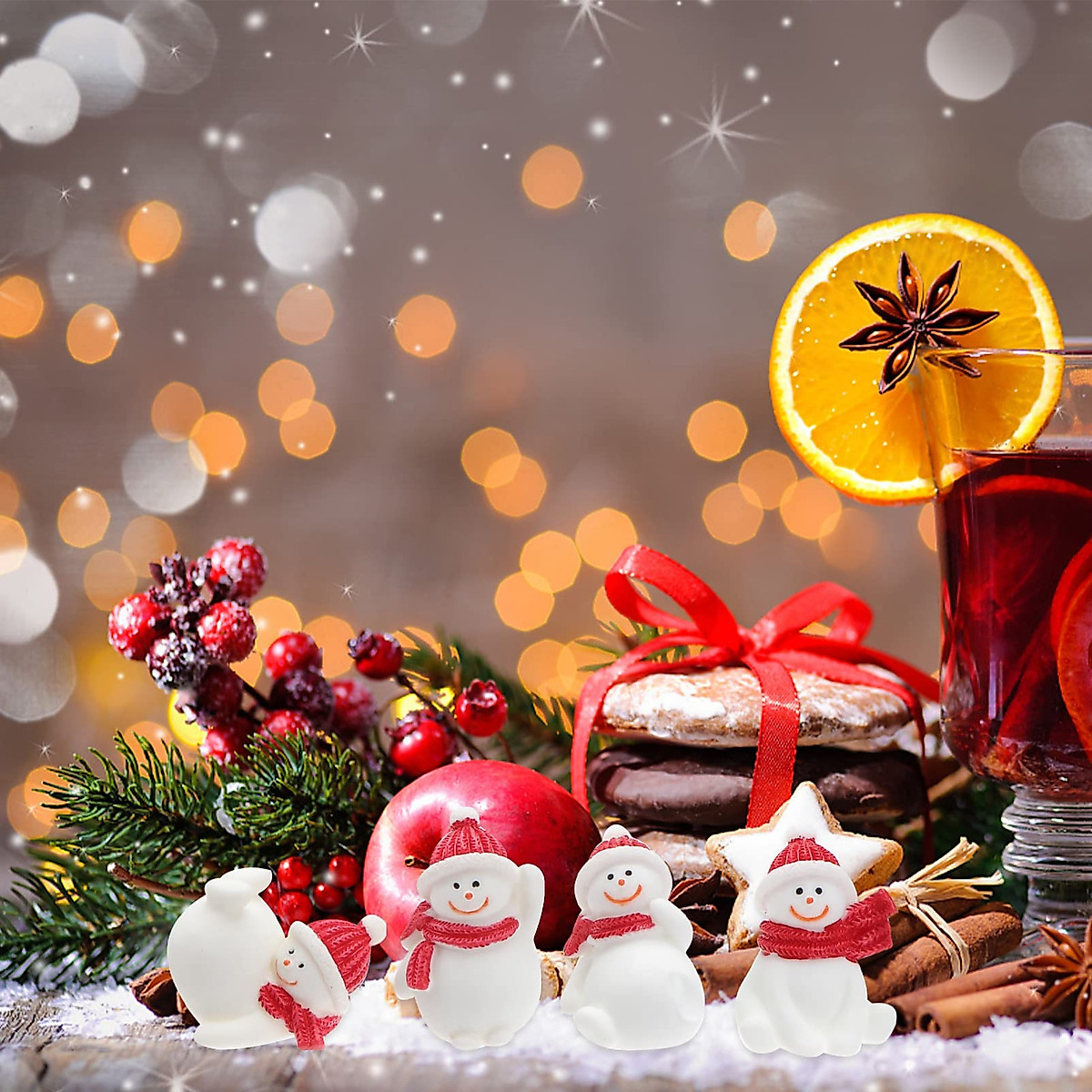 NOLITOY Micro Winter Landscape Ornaments Mini Resin Snowman Statue 4pcs Dollhouse Garden Fairy Yard Sculpture Decoration Random Style