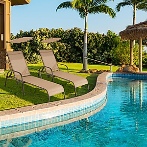 Giantex Patio Chaise Lounge Chair - Outdoor Beach Chair with Adjustable Canopy, Cupholder, 5-Level Backrest, Metal Frame Sunbathing Lounger for Outside, Poolside, Yard, Lawn Tanning Chair (1, Brown)