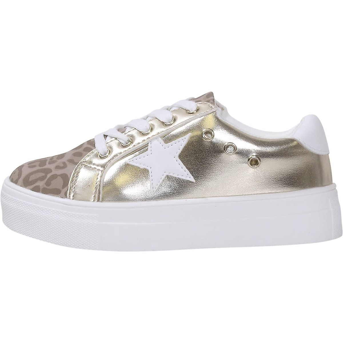 Mia Kids Big Girl's Jonny Sneakers Low Top Platform Gold/Leopard Sz. 5