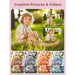 Digital Camera, FHD 1080P Digital Point and Shoot Camera for Kids 44MP Vlogging Camera with Anti Shake 16X Zoom, Compact Kids Camera Small Camera for Boys Girls Teens Students Seniors- Pink