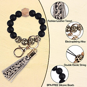 GIEMSON Silicone Key Ring Bracelets Wristlet Keychain Car Beaded Key Ring Bangle Chains for Women（Leopard）