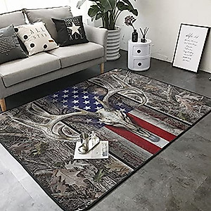 Gelingmei American Flag Wood Deer Skull Oak Camo Carpets Living Room Pad Rugs Bedroom Solid Home Modern Doormats Decorator Floor Area Rug Yoga Mat Throw Non-Slip Floor for Children Play