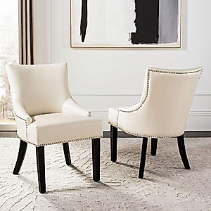 Safavieh Mercer Collection Christine Cream Leather Nailhead Dining Chair, Set of 2
