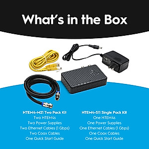 Hitron Bonded MoCA 2.5 Adapter (2-Pack) | 1 Gbps Ethernet, 2.5 Gbps Over existing Coax Cable | Ideal Backbone for Mesh WiFi, Streaming and Gaming | 2 HTEM4 Adapters in Kit