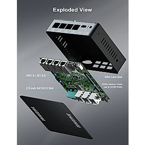 Baieyu Firewall Mini PC Quad Core Celeron J4125 with 8GB DDR4 256GB SSD OPNsense Firewall PC Support 4K HD, 4 × 2.5GbE LAN, 1 × HD, 1 × RS232 COM, 2 × USB3.0, 4 × USB2.0 Ports, Dual Band WiFi, BT4.0