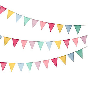 Shappy 18 Flags Imitated Burlap Pennant Banner, Pastel Banner Multicolor Fabric Triangle Flag Bunting Rainbow Hanging Decorations for Party Birthday Wedding Baby Shower