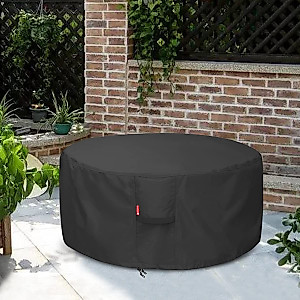 Fire Pit Cover - Waterproof 600D Heavy Duty Round Patio Fire Bowl Cover Black (Round - 50”D x 24”H)-Fits 45",46",48 inch,50 inch FirePit/Bowl Cover