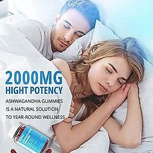 Nevissbags Ashwagandha Gummies - 2000mg - with Maca Root, Magnesium, Zinc, Lemon Balm - Vegan, Pure, Organic, Gluten Free - Healthy Stress Relief, Zzz, Stamina, Energy, Relaxation Support - 60 Counts