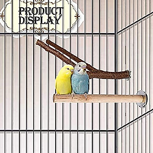 HUANMU 4 PCS Wood Bird Perch Stand , Natural Wood Parrot Perch , Parrot Cage Accessories Toys , Hanging Multi Branch Perch for Parrots.