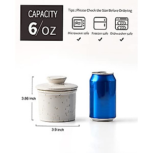 XELA Porcelain Butter Keeper Crock, French Butter Crock for Counter, Butter Keeper With Water Line for Fresh Spreadable Butter-Speckled White