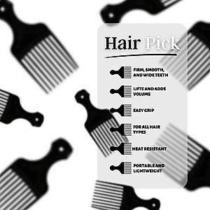 Vakly Hair Pick Comb - Wide Tooth Afro Lifts, Pack of 4 Combs - 5.25 Inch - for Hair Styling, Lifting, Detangling, Adding Volume for Long Curly and Thick Hair, Wigs and Beards for Men & Women