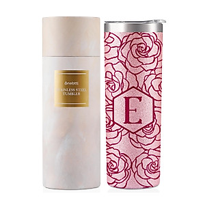 Onebttl Monogrammed Gifts for Women, Personalized Travel Mugs, Unique Coffee Tumbler with Initials for Her on Birthdays Christmas, Rose Gold, E