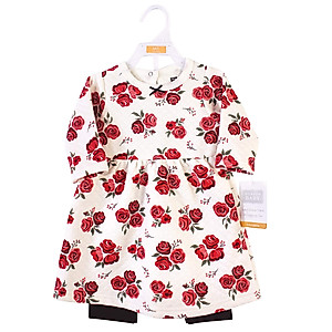 Hudson Baby Girls' Quilted Cotton Dress and Leggings, Red Rose, 4 Toddler