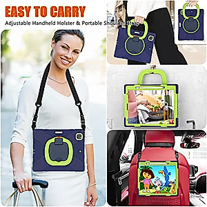 SCSVPN iPad Pro 12.9 Case 4th/3rd Generation, Full Heavy Duty Shockproof Protective Cover for iPad Pro 12.9 inch 2020/2018 with Pencil Holder - 360 Rotating Stand - Handle/Shoulder Strap, Navy Green