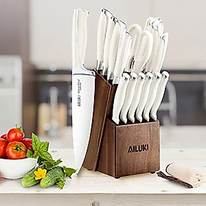 Knife Set,18 Piece Kitchen Knife Set with Block Wooden and Sharpener, Professional High Carbon German Stainless Steel Chef Knife Set, Ultra Sharp Full Tang Forged White Knives Set