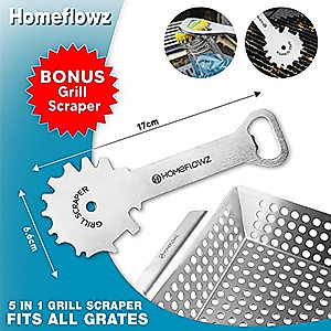 Homeflowz Heavy Duty Grill Basket – Large Vegetable Grill Basket for more Veggies - Stainless Steel Grilling Basket - Grill Baskets for Outdoor Grill -Perfect BBQ Basket for All Grills and Vegetable