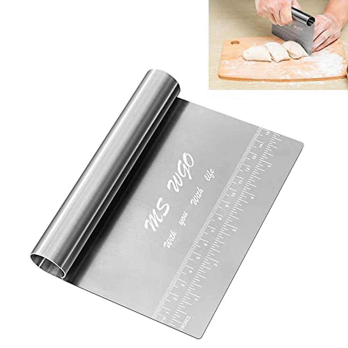 Pro Dough Pastry Scraper/Cutter/Chopper Stainless Steel Mirror Polished with Measuring Scale Multipurpose- Cake, Pizza Cutter - Pastry Bread Separator Scale Knife (1)