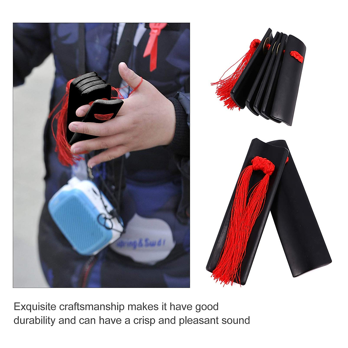 1 Pair Chinese Kuaiban Bamboo Bamboo Musical Instruments Traditional Hand Percussion Castanets Clapper Instrument for Adults Chinese Spring Festival (Black)