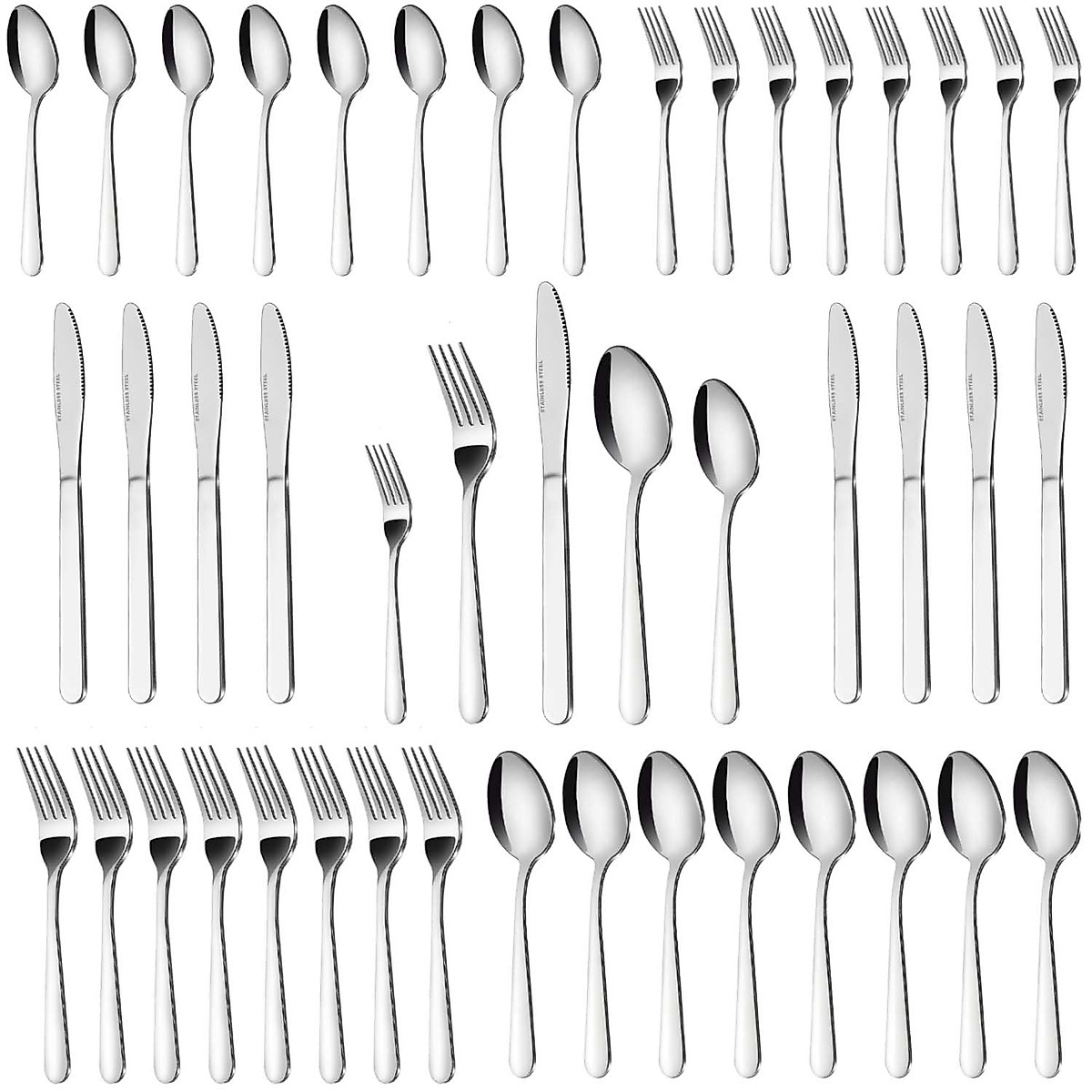 Bestdin Silverware Set for 8, 40-Piece Spoons and Forks Set, Food-Grade Cutlery Set, Stainless Steel Forks and Spoons Silverware Set, Flatware sets Includes Knife/Fork/Spoon, Dishwasher Safe.