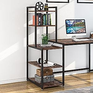 Tribesigns 79 Inch Reversible L-Shaped Desk, Industrial Large Corner Desk with 5 Tier Storage Shelves, Large L Desk Home Office Desk Computer Table Writing Desk, Rustic Brown