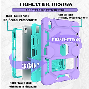 CCMAO for iPad 10th Generation Case 10.9 Inch 2022, iPad 10 Case with Kickstand & Pencil Holder, Heavy Duty Shockproof Hybrid Three Layer Protective Cover for Girls Women, Purple+Green
