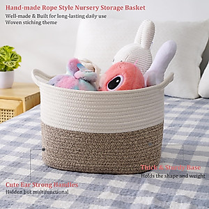 JIA QAQ Square Cotton Rope Samll Baskets With Handles for Nursery, Toys, Household, Nursery, Handcrafted Woven Gift Baskets for Storage and Organization,13.5x11x9.5inch (white-champagne)