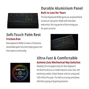 Das Keyboard X50Q Programmable RGB Mechanical Keyboard for Work & Gaming, Soft Tactile Mechanical Switches, Pre-Built Q Applets, Palm Rest, Volume Knob, Aluminum Top (104 Keys, Black)