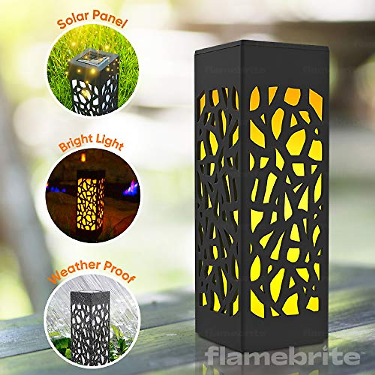 BRIGHTOLOGY Flamebrite Outdoor Pathway Solar Lights (4 Lights), Garden & Landscape Light l Flickering Glow, Wire-Free, Auto On/Off, Dusk to Dawn Technology
