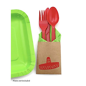 Plastic Cutlery, Paper Napkins, Favor Bags, Fiesta Birthday, Graduation, Baby Shower, Cinco de Mayo Party Decorations Supplies, 24 set