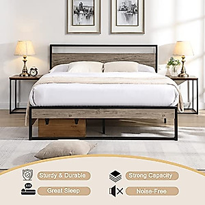Zevemomo Queen Size Bed Frame with Wooden Headboard and Footboard, Queen Metal Platform Bed Frame Mattress Foundation with Large Under Bed Storage, No Box Spring Needed/Noise-Free/Easy Assembly