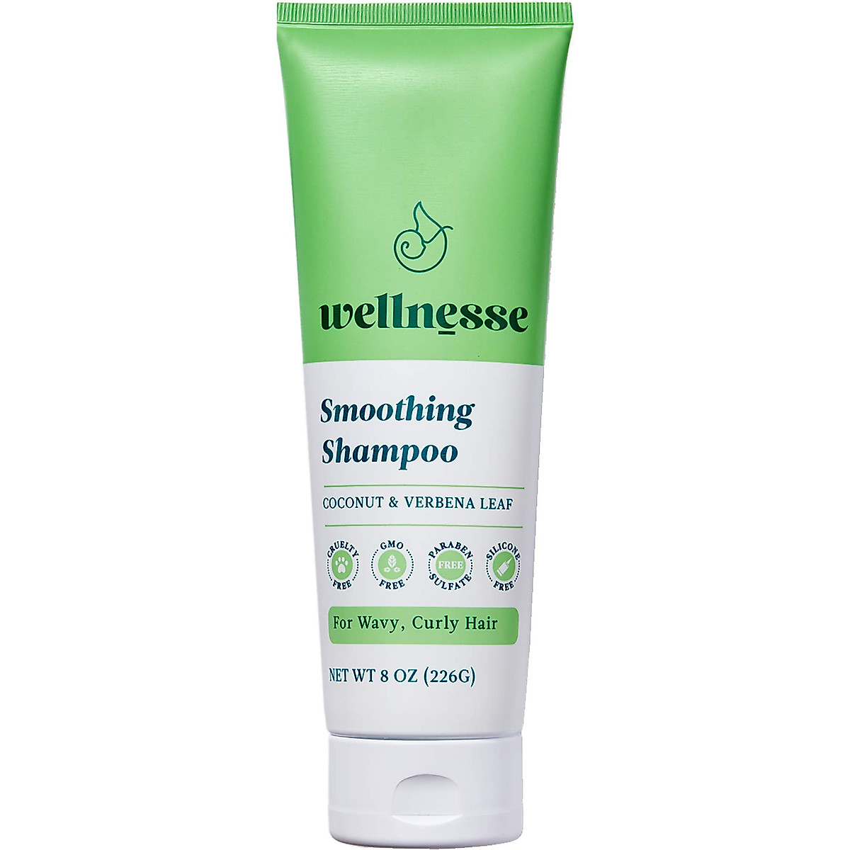 Wellnesse: Smoothing Shampoo - For Wavy, Curly Hair - 8 oz - Coconut and Verbena Leaf - Moisturizing, Curl Active Formula - Cruelty-Free, Non-GMO, No Parabens, Sulfates, Silicone