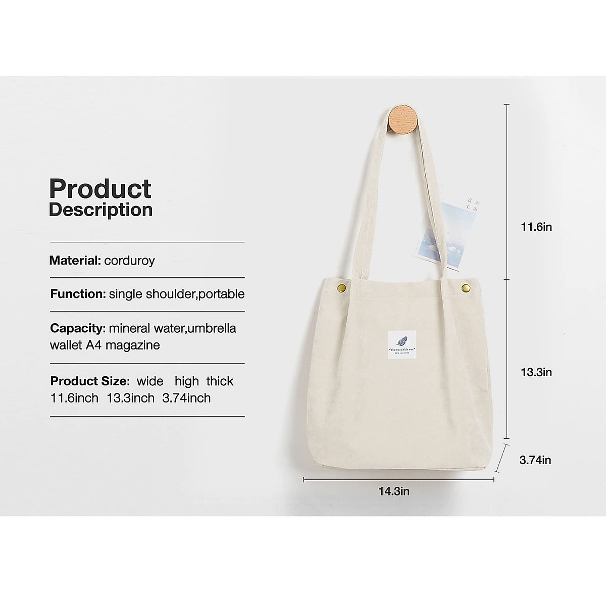 Women Tote Bags Grocery Shoulder Bag Corduroy with Inner Pocket for Work Beach Lunch Travel Shopping Shopper Handbags