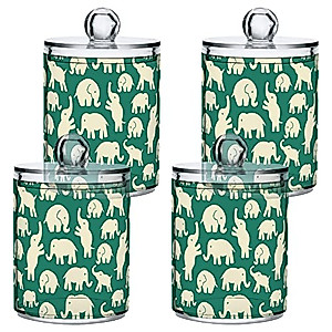 YYZZH Elephant Pattern Cartoon Design 4 Pack Qtip Holder Dispenser for Cotton Swab Ball Round Pads Floss 10 Oz Apothecary Jar Set for Bathroom Canister Storage Makeup Organizer