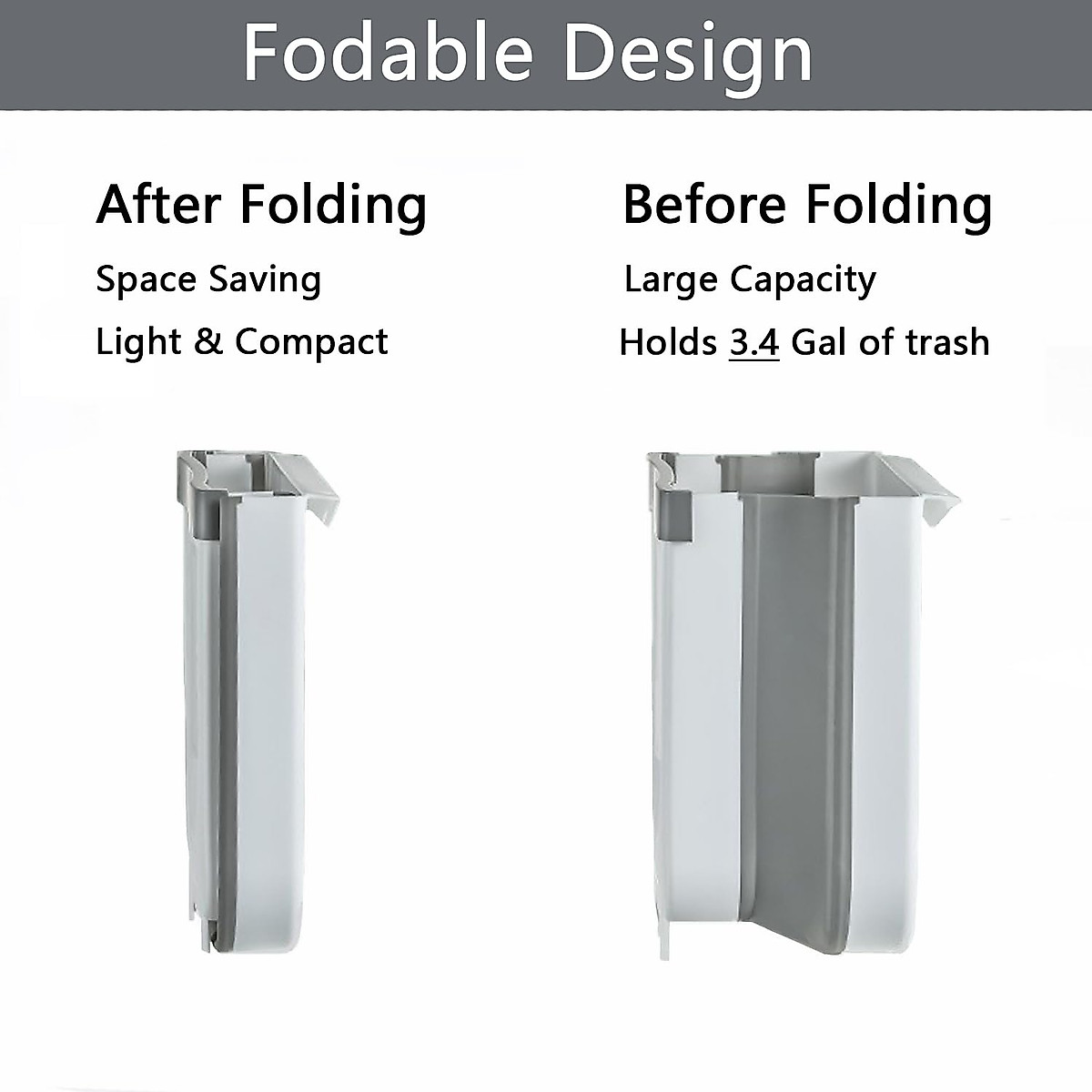 Weudes 3.4 Gallon Kitchen Compost Bin for Counter Top or Under Sink, Foldable Hanging Small Trash Can with Trash Bag Holder for Kitchen Cabinet Door/Cupboard/Bathroom/Bedroom/Office/Car/RV.