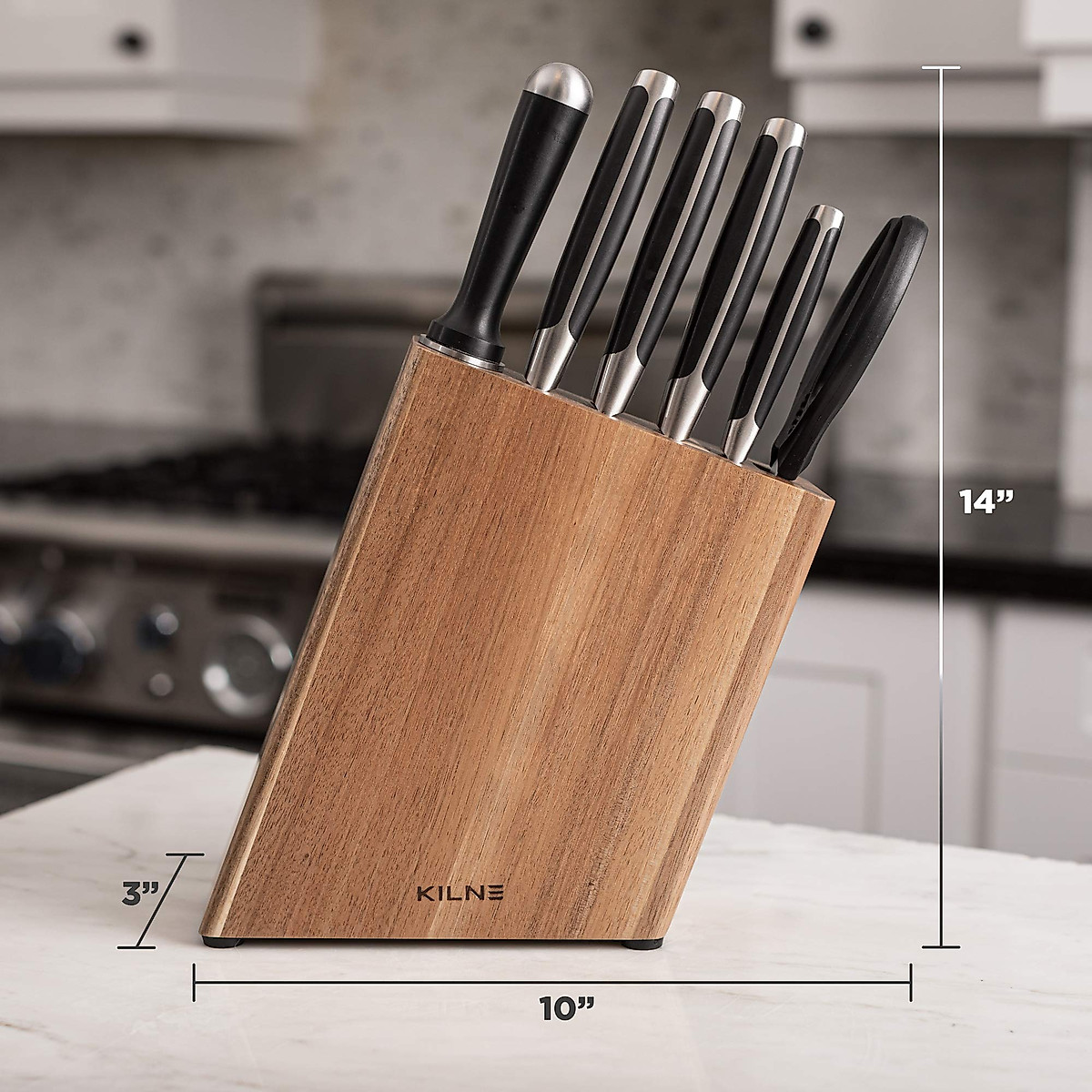 Kilne Knife Set, 6-Piece Kitchen Knife Set With Wood Block, High Grade German Steel with Acacia Wood Block, Black