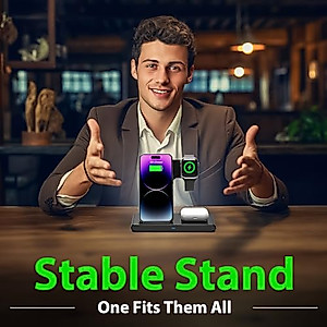 Wireless Charger iPhone Charging Station: 3 in 1 Charger Stand Multiple Devices for Apple - iPhone 15 14 Pro Max 13 12 11 - Watch 9 8 7 6 5 4 3 2 Se - Airpods 3 2 Pro