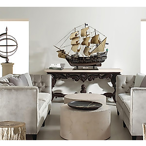 SAILINGSTORY Wooden Pirate Ship Model Black Pearl Model Ship Sailboat Decor Beige Sails 27"