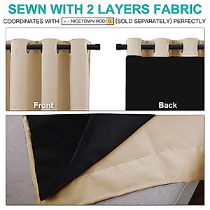NICETOWN Living Room Completely Shaded Draperies, Privacy Protection & Noise Reducing Ring Top Drapes, Black Lined Insulated Window Treatment Curtain Panels(Biscotti Beige, 2 Pieces, W52 x L84)