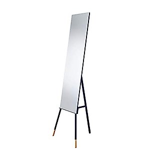 Adesso Louise Modern Full Length Matte Black Floor Mirror with Tripod Legs and Wood Accents