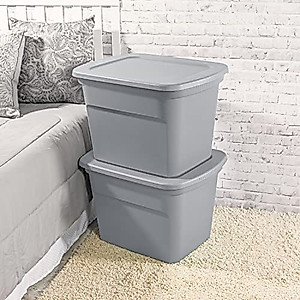 Sterilite 18 Gal Storage Tote, Stackable Bin with Lid, Plastic Container to Organize Clothes in Closet, Basement, Gray Base and Lid, 8-Pack